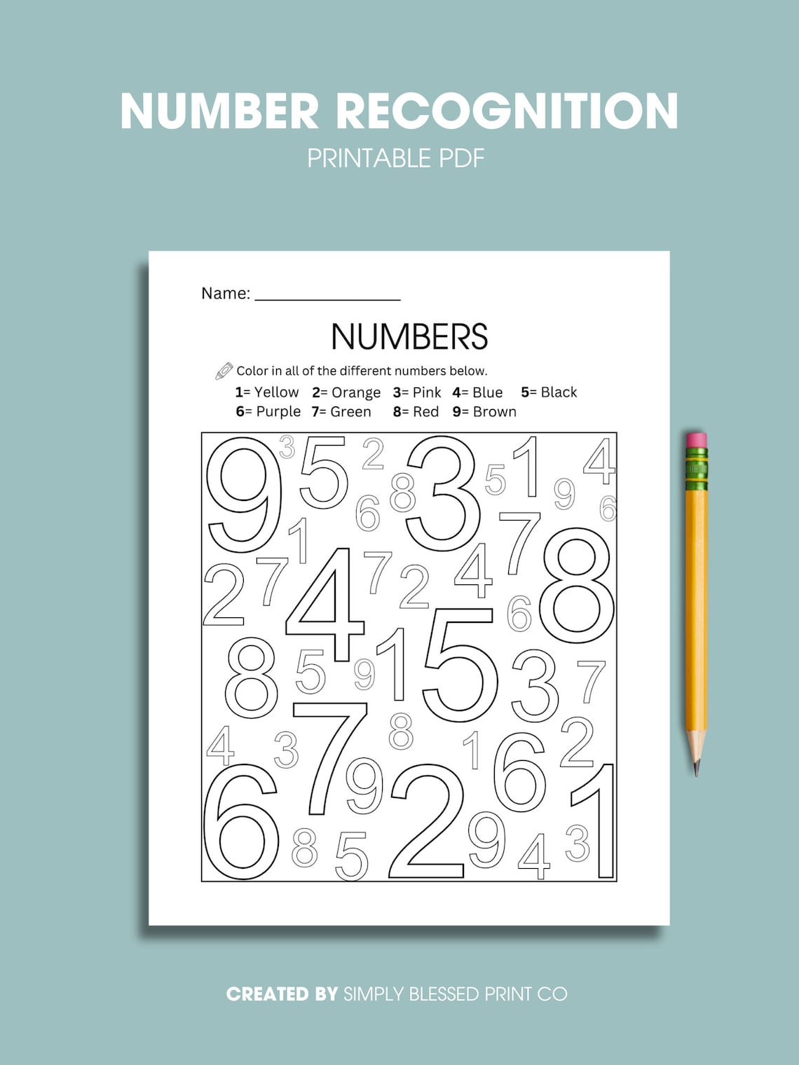 Color in Shapes and Numbers Practice Worksheet for Kids, Printable ...