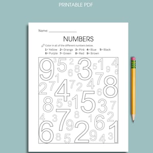 Color in Shapes and Numbers Practice Worksheet for Kids, Printable ...