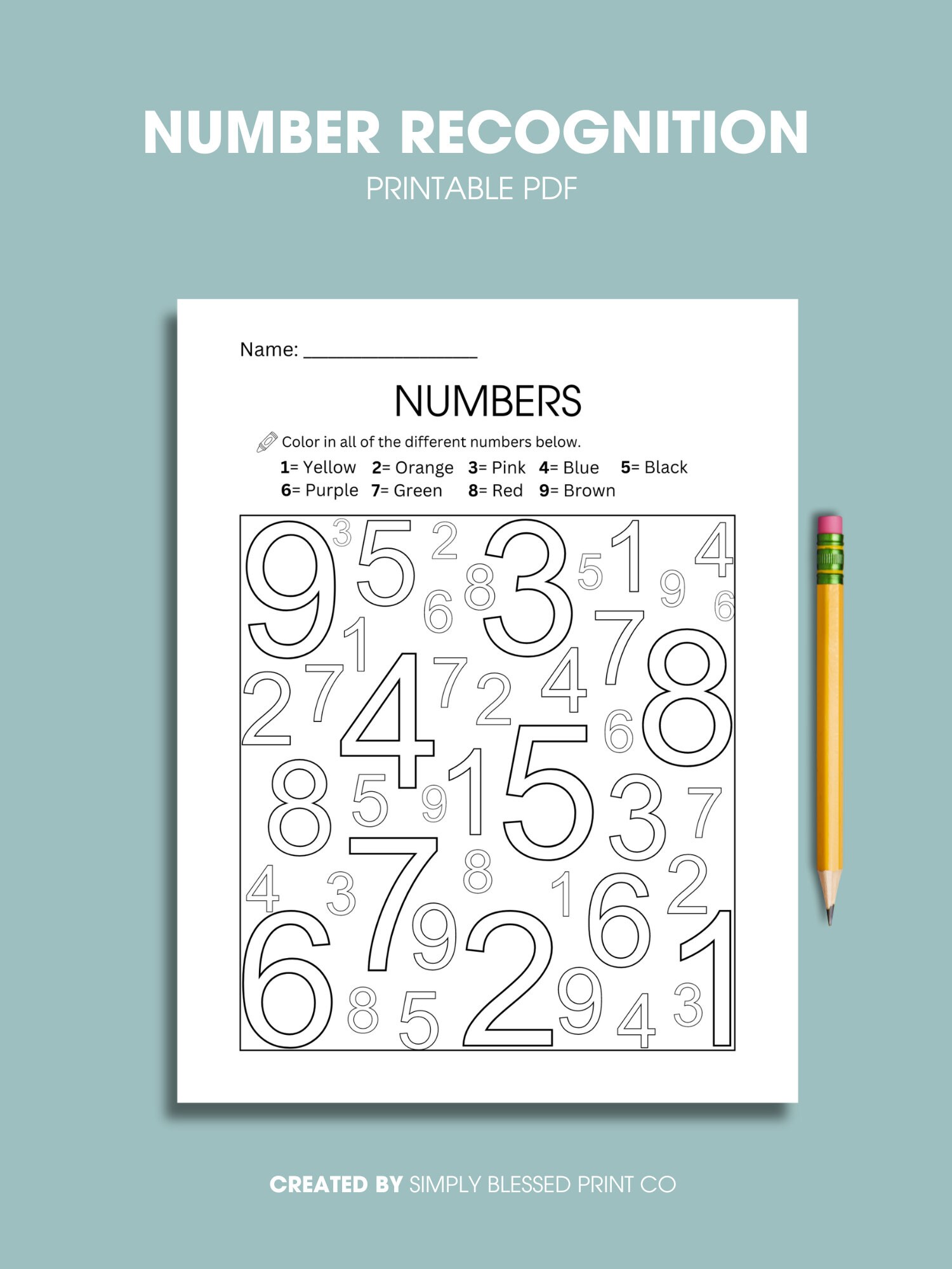 Color in Shapes and Numbers Practice Worksheet for Kids, Printable ...