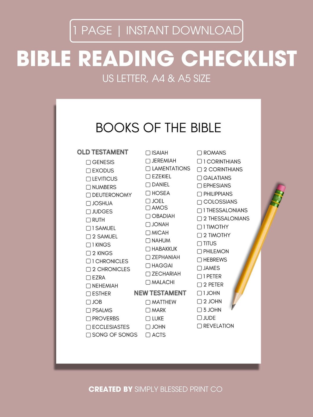 Books of the Bible Reading Simple Checklist Printable, Bible Reading ...