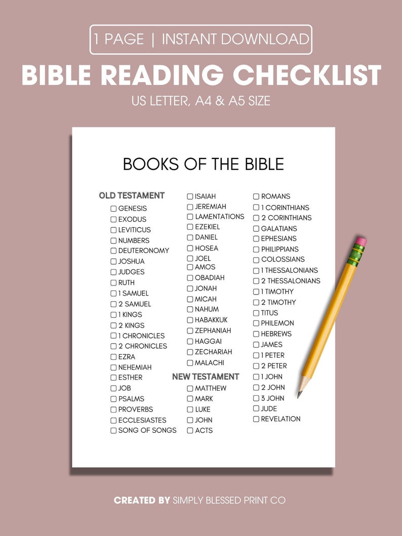 Books of the Bible Reading Checklist, Bible Study Printable (digital ...