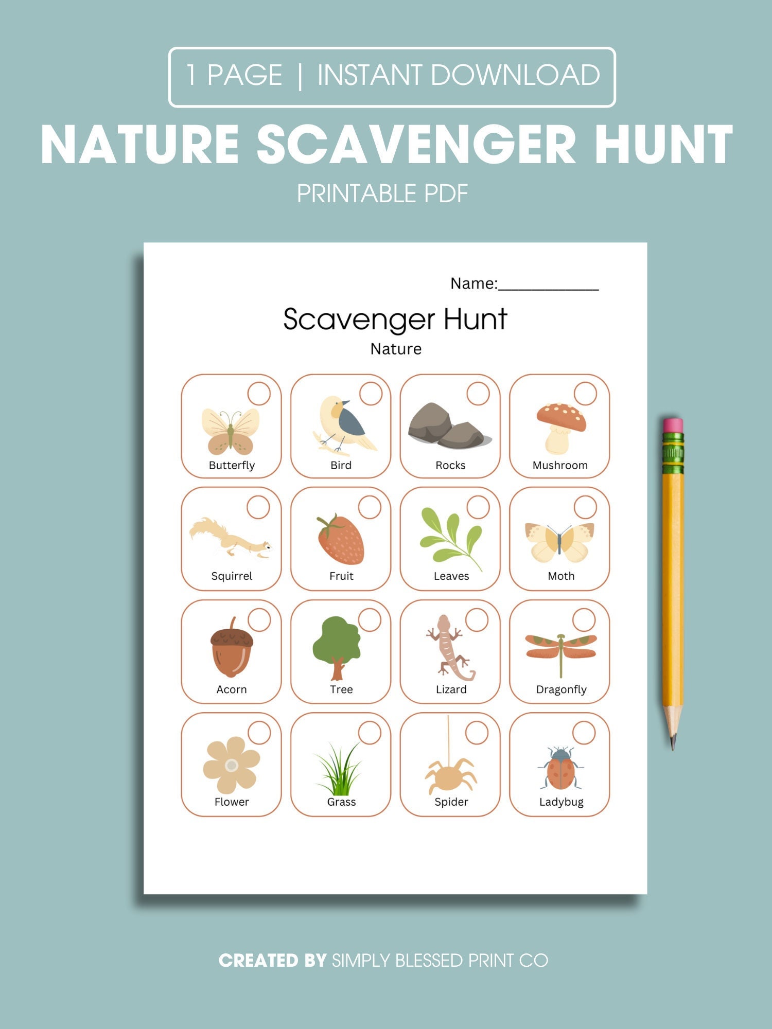 Nature Scavenger Hunt Printable Worksheet Outdoor Activity for Kids ...