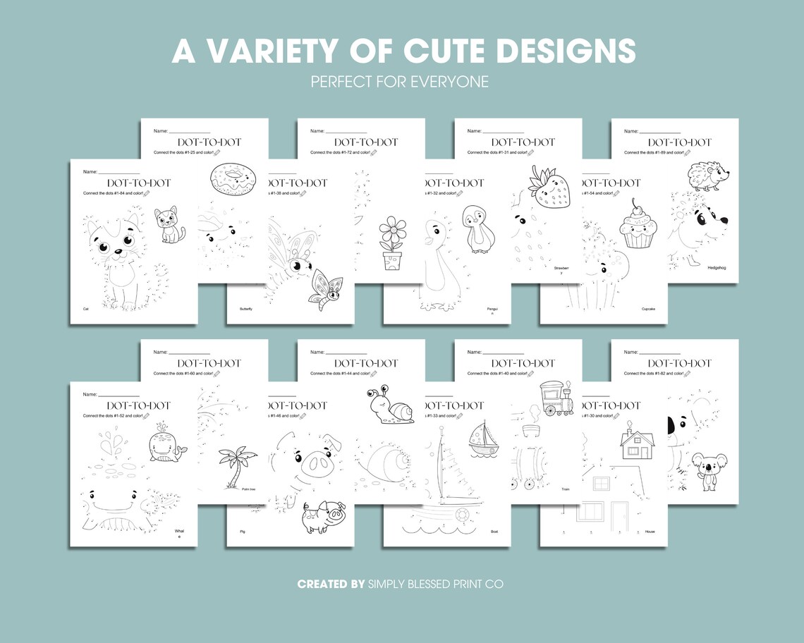 30 Pages of Dot to Dot Printable Activity Sheets for Kids, Cute Animal ...