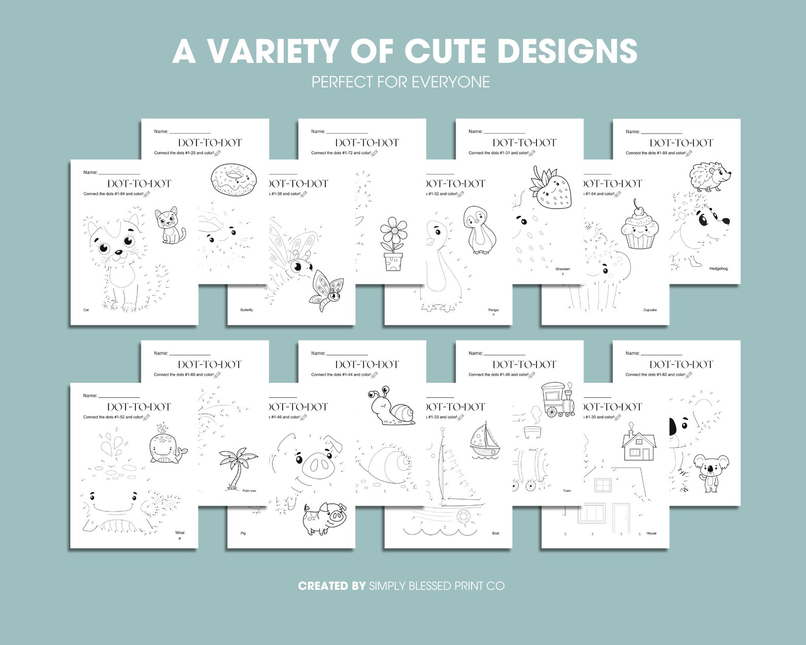 30 Pages of Dot to Dot Printable Activity Sheets for Kids, Cute Animal ...