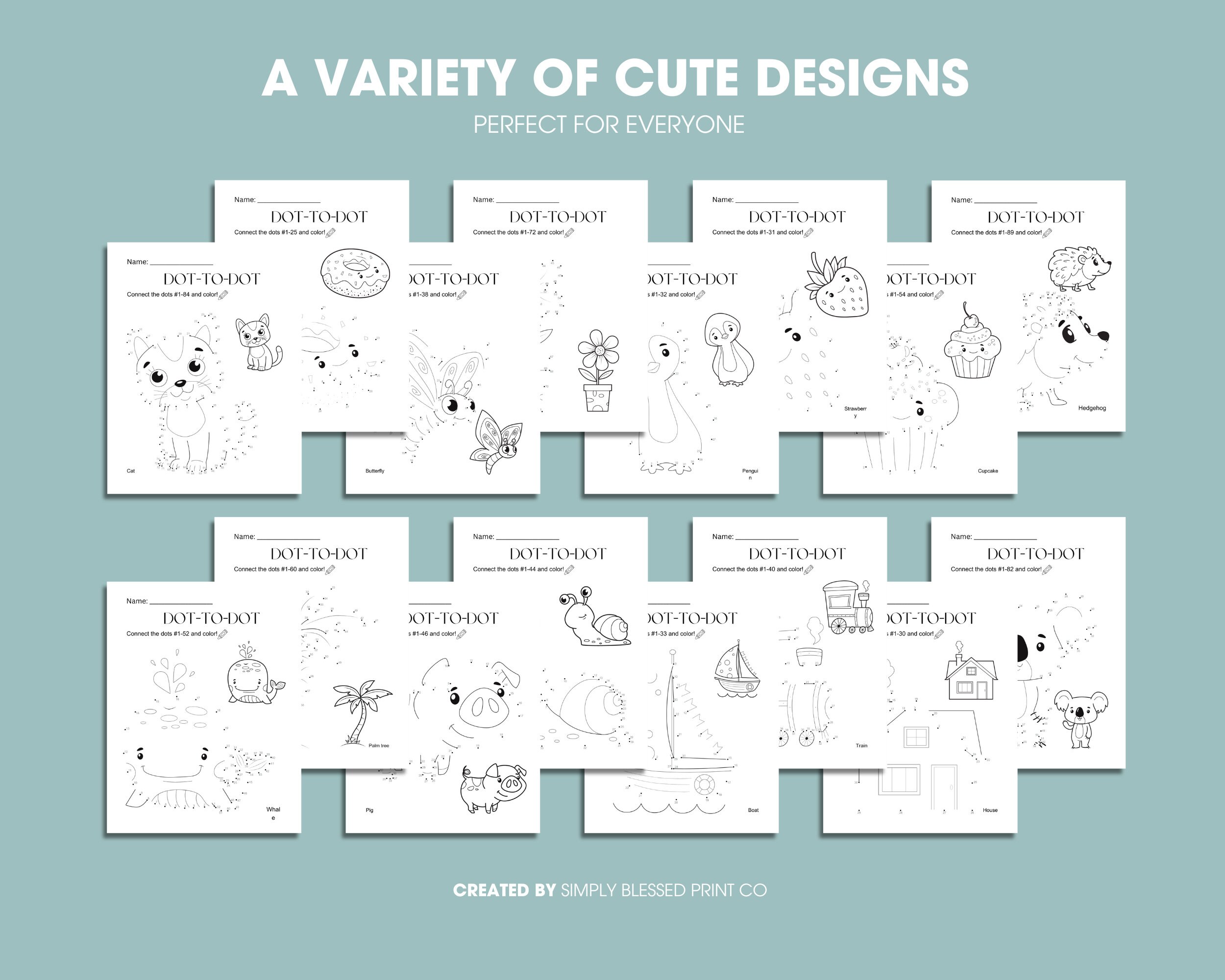 30 Pages of Dot to Dot Printable Activity Sheets for Kids, Cute Animal ...