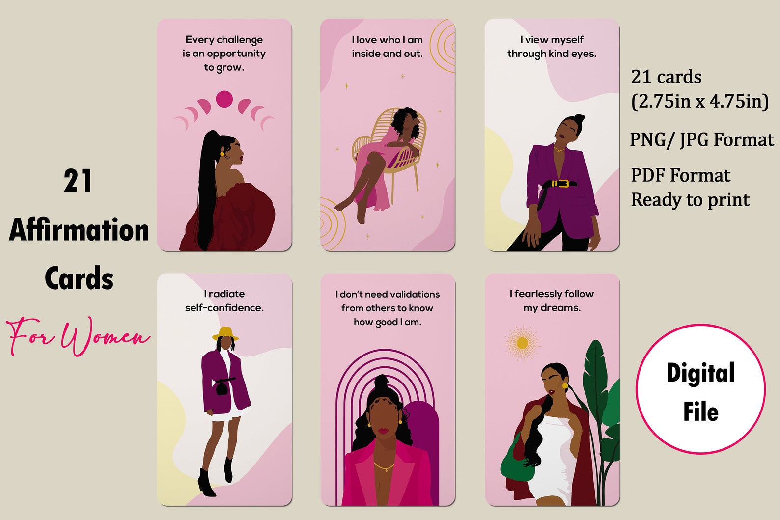 21 Affirmation Cards for Women of Color, Digital Download, Mindfulness ...