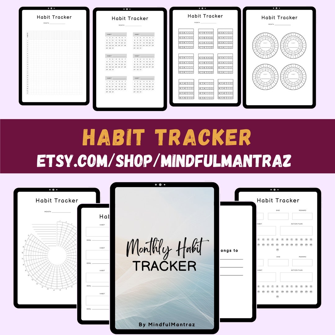 Monthly Habit Tracker Editable on Canva Printable Monthly Habit Tracker ...