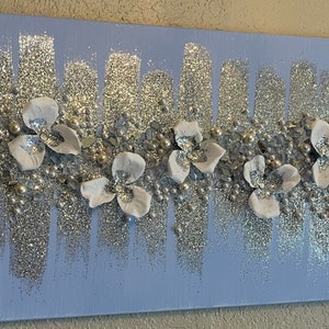 Powder Blue Pearl Flower Glam- Powder Room Blue Floral Shell Pearl ...
