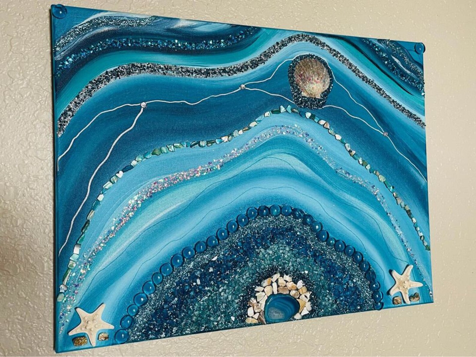 Ocean Geode Painting With Geode Slice Shells & Real Starfish - Etsy