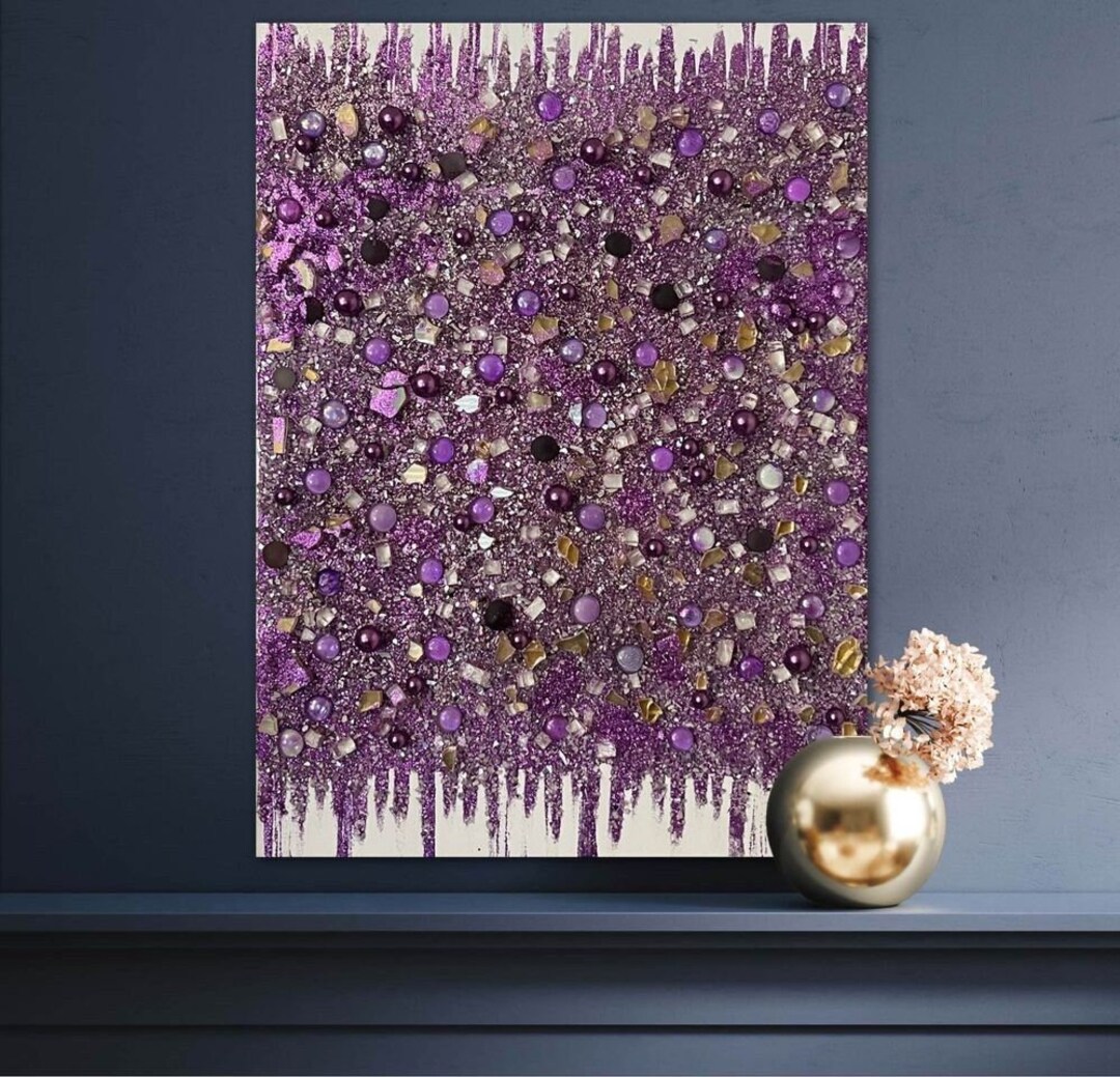 Golden Lilac Drip Glass Painting, Purple Decor, Purple Wall Art, Purple ...