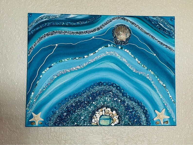 Ocean Geode Painting With Geode Slice Shells & Real Starfish | Etsy