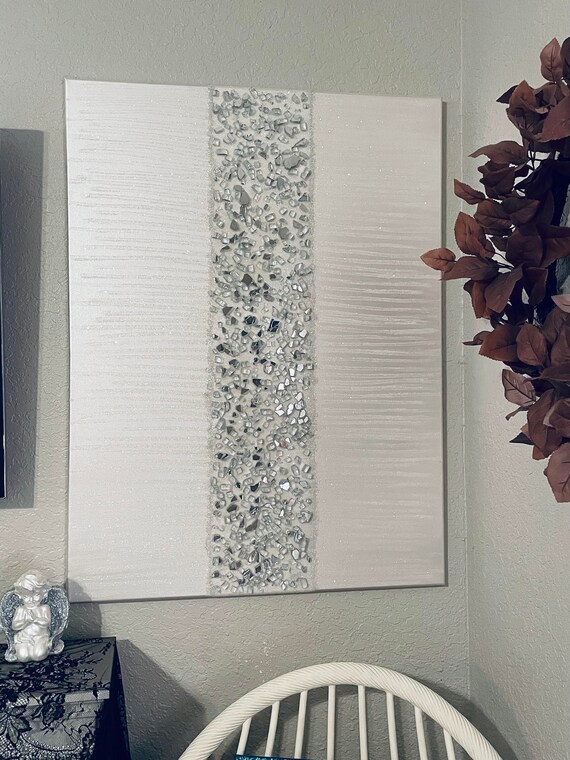 Bright Silver & White Glitter and Glass Painting Silver | Etsy