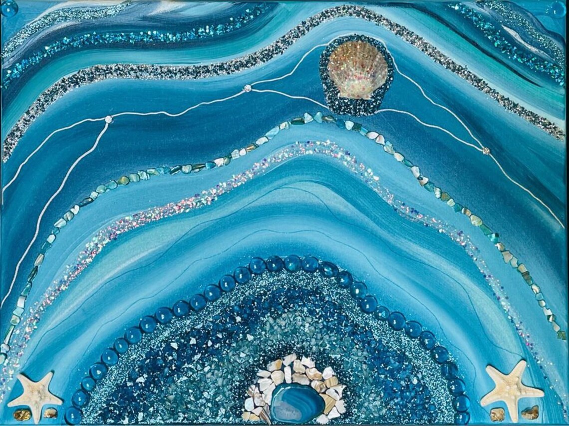 Ocean Geode Painting With Geode Slice Shells & Real Starfish - Etsy