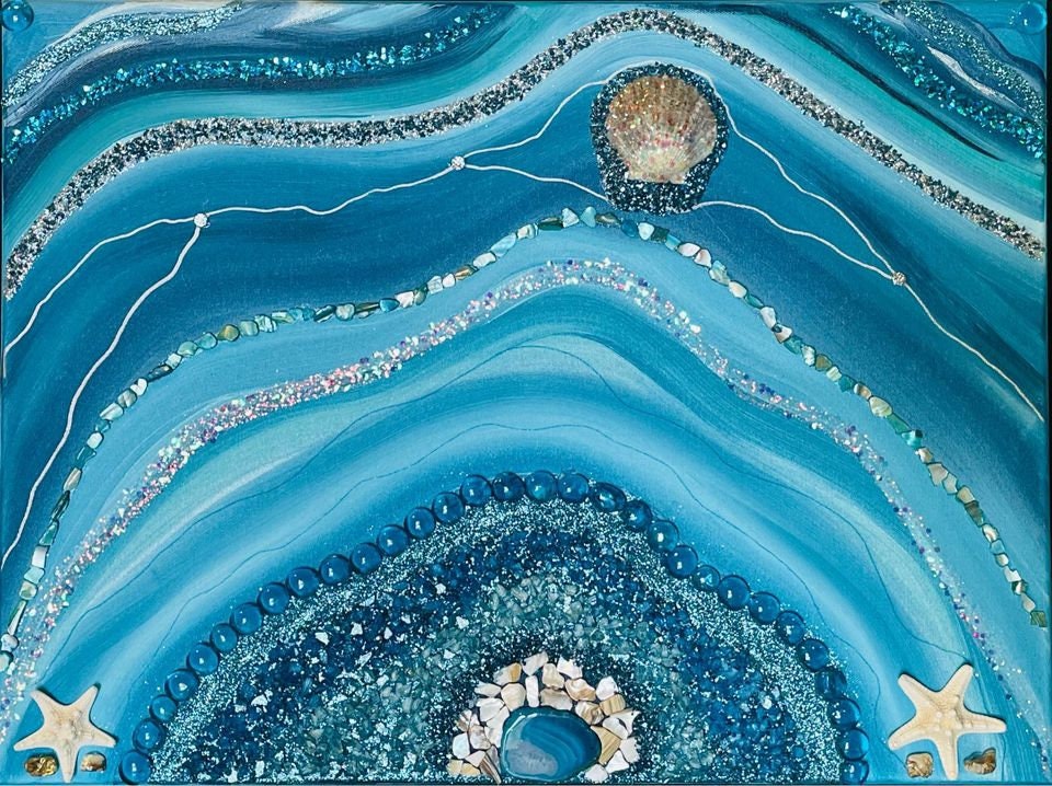 Ocean Geode Painting With Geode Slice Shells & Real Starfish - Etsy