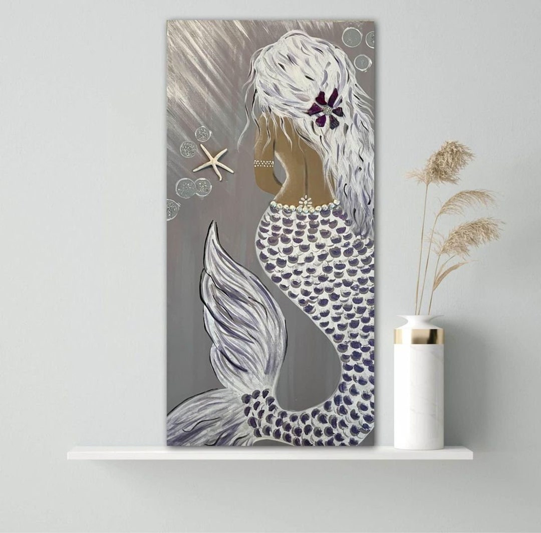 Glam Mermaid in the Abyss mermaid Shell Acrylic Painting, Purple ...