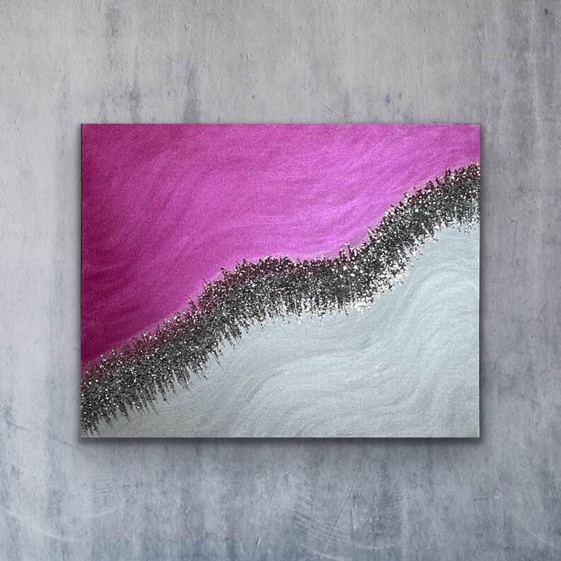 Pink Tourmaline & Silver Glam Painting Glitter Painting - Etsy