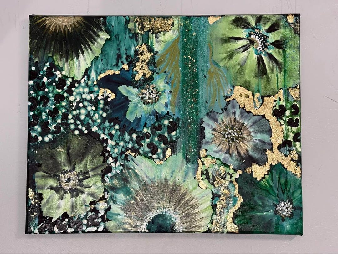 Emery | Green Wall Art | Green Ink Art | Emerald Abstract Painting ...