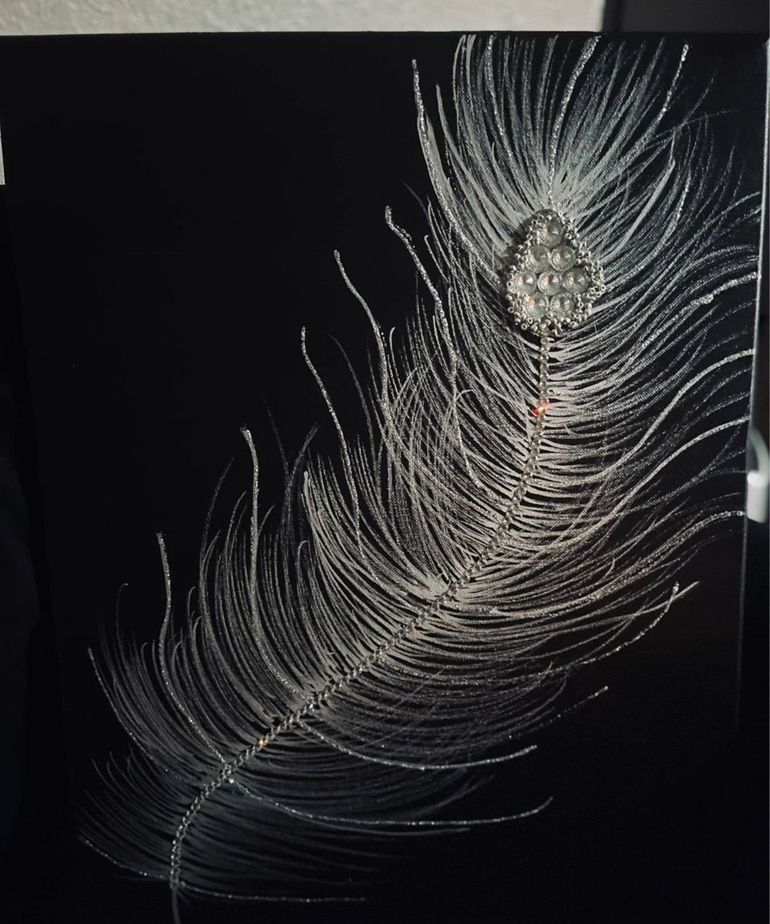 Beautiful European Crystal Feather Painting Silver & Black - Etsy