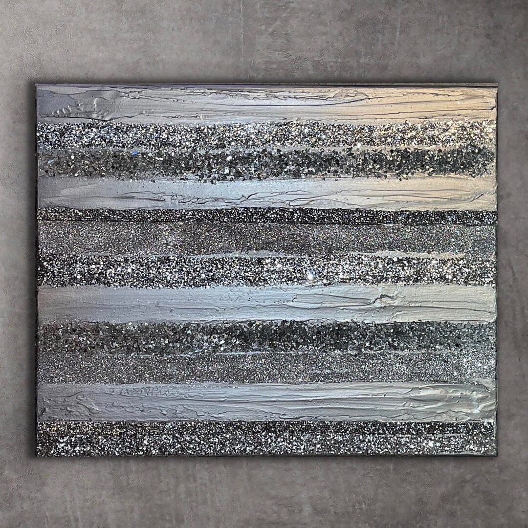 Silver Abstract Glitter & Glass Painting, Glitter Painting, Glass ...