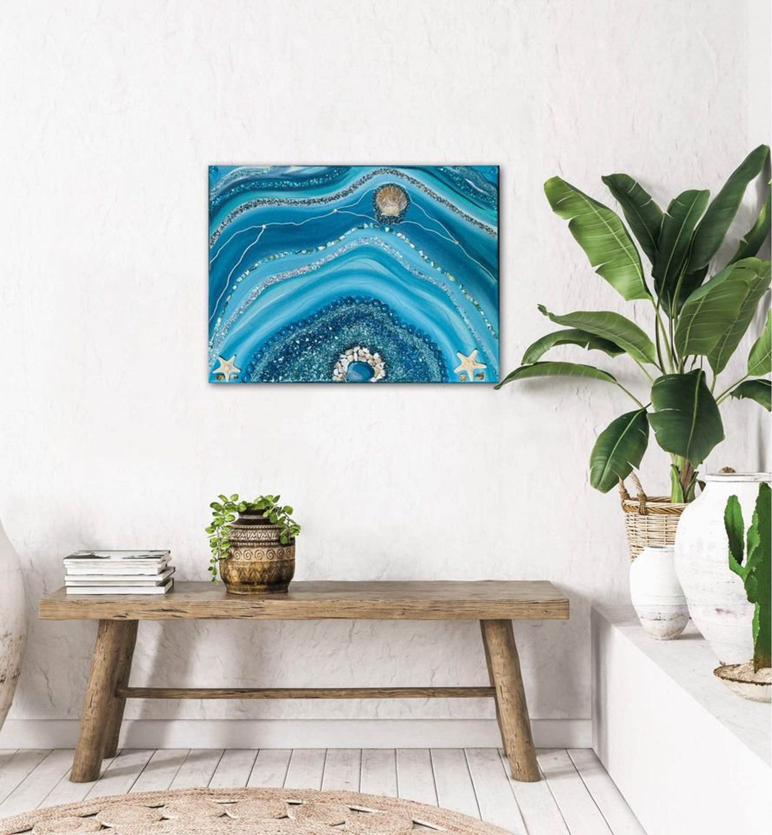 Ocean Geode Painting With Geode Slice Shells & Real Starfish - Etsy