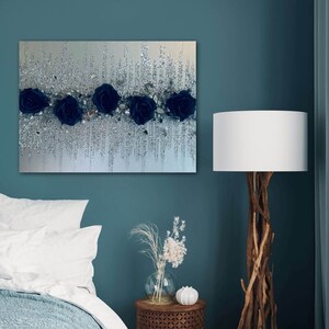 Navy Blue Rose Glass Painting: Glitter Glam Flower Wall Art - Etsy