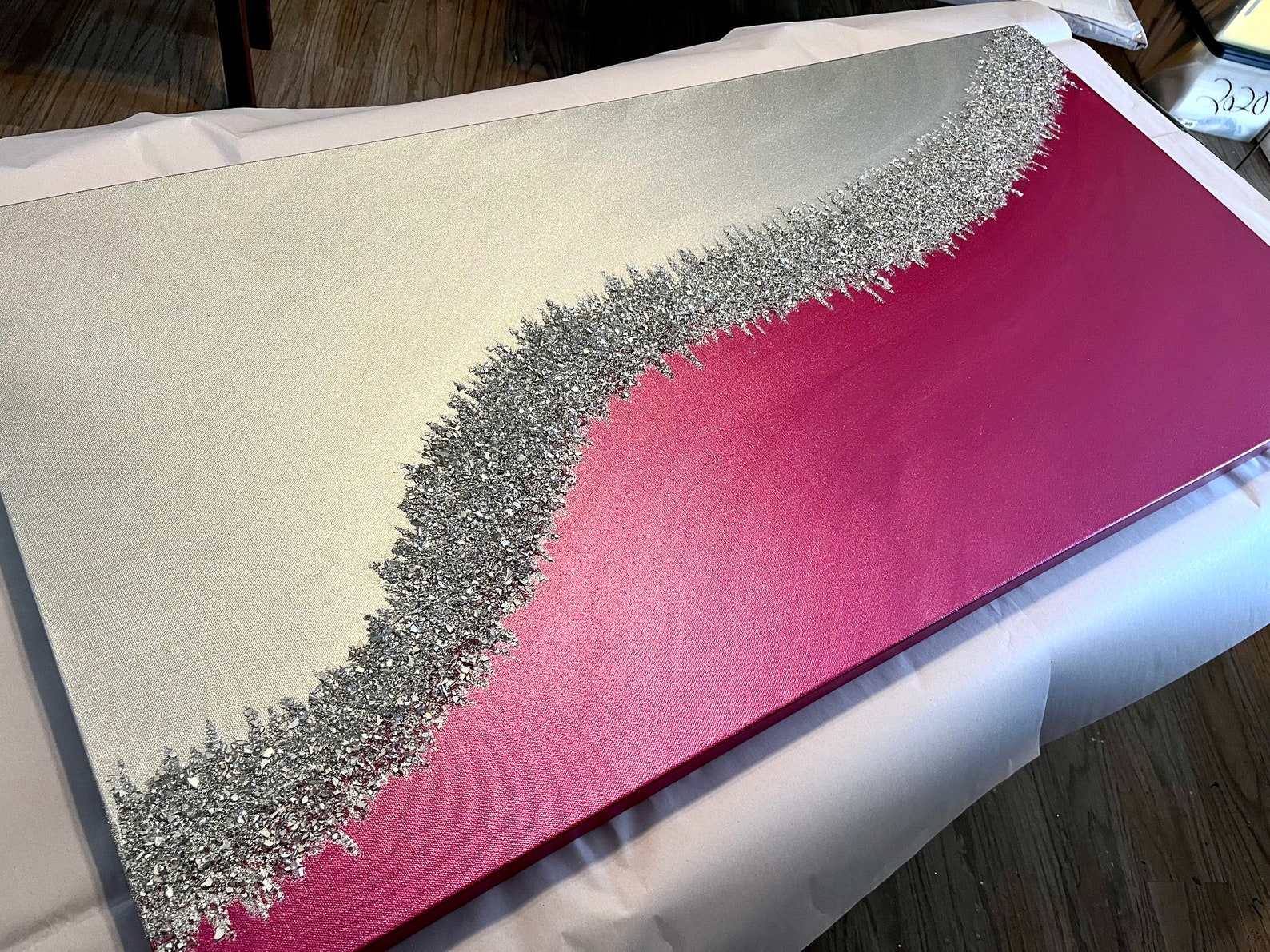 Pink Tourmaline & Silver Glam Painting Glitter Painting - Etsy
