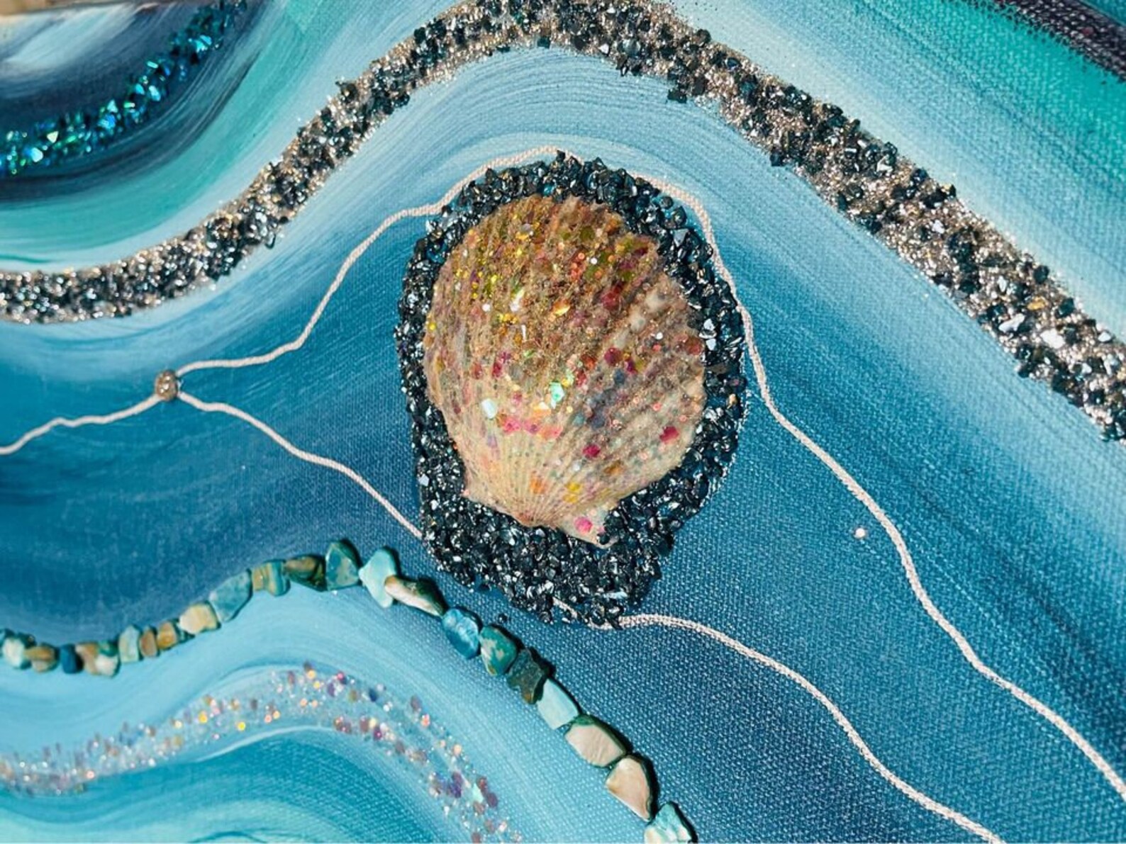 Ocean Geode Painting With Geode Slice Shells & Real Starfish - Etsy