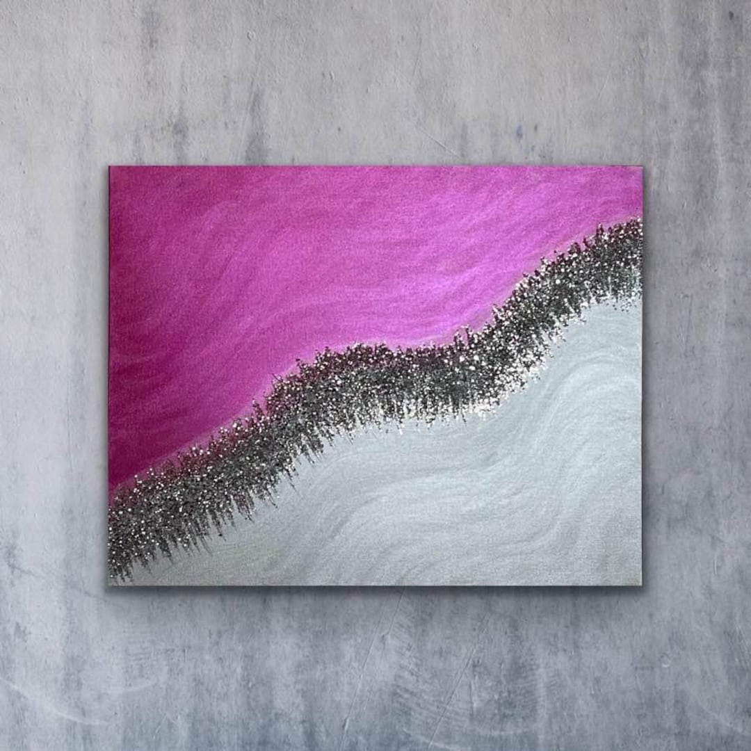 Pink Tourmaline & Silver Glam Painting, Glitter Painting, Glass ...