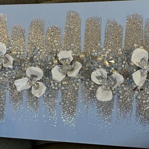 Powder Blue Pearl Flower Glam- Powder Room Blue Floral Shell Pearl ...