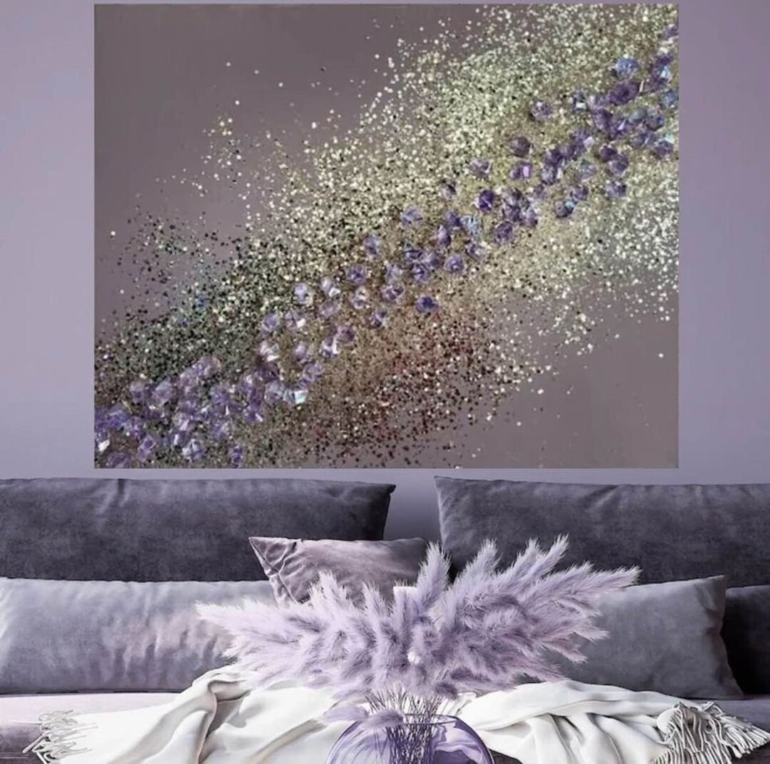 Mauve Lilac Gem Glitter Painting, Glass Wall Art, Glitter Wall Art ...