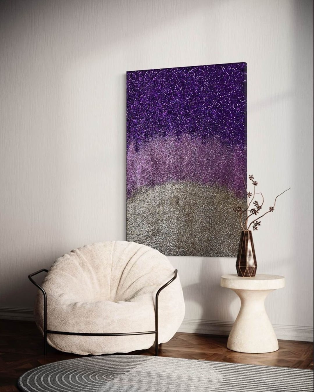 Purple Ombre Glitter Painting, Glitter Wall Art, Purple Wall Art ...