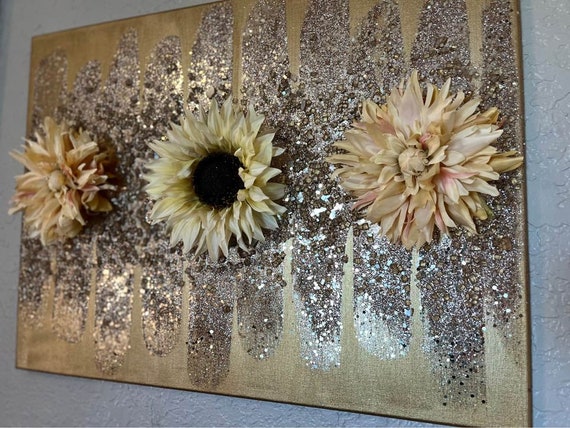 Sunshine Sparkle Glam Glass Painting Sunflower Painting - Etsy