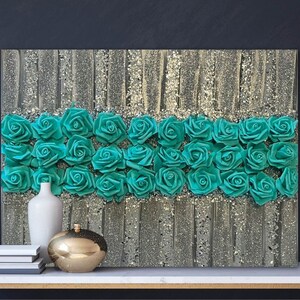 QUEEN B - Beautiful Teal Rose Painting, Glitter Glam Wall Art, Glitter ...