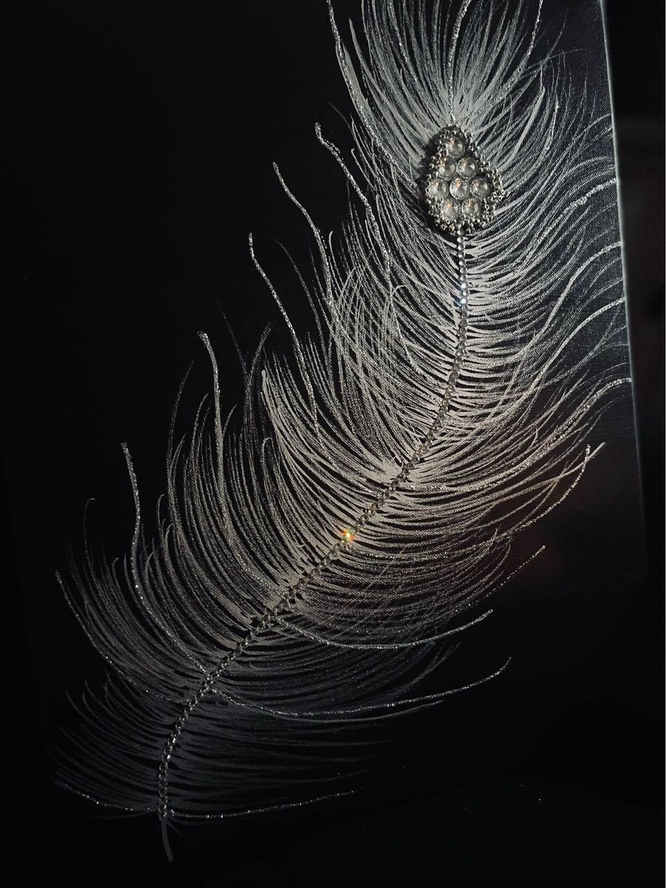 Beautiful European Crystal Feather Painting Silver & Black - Etsy