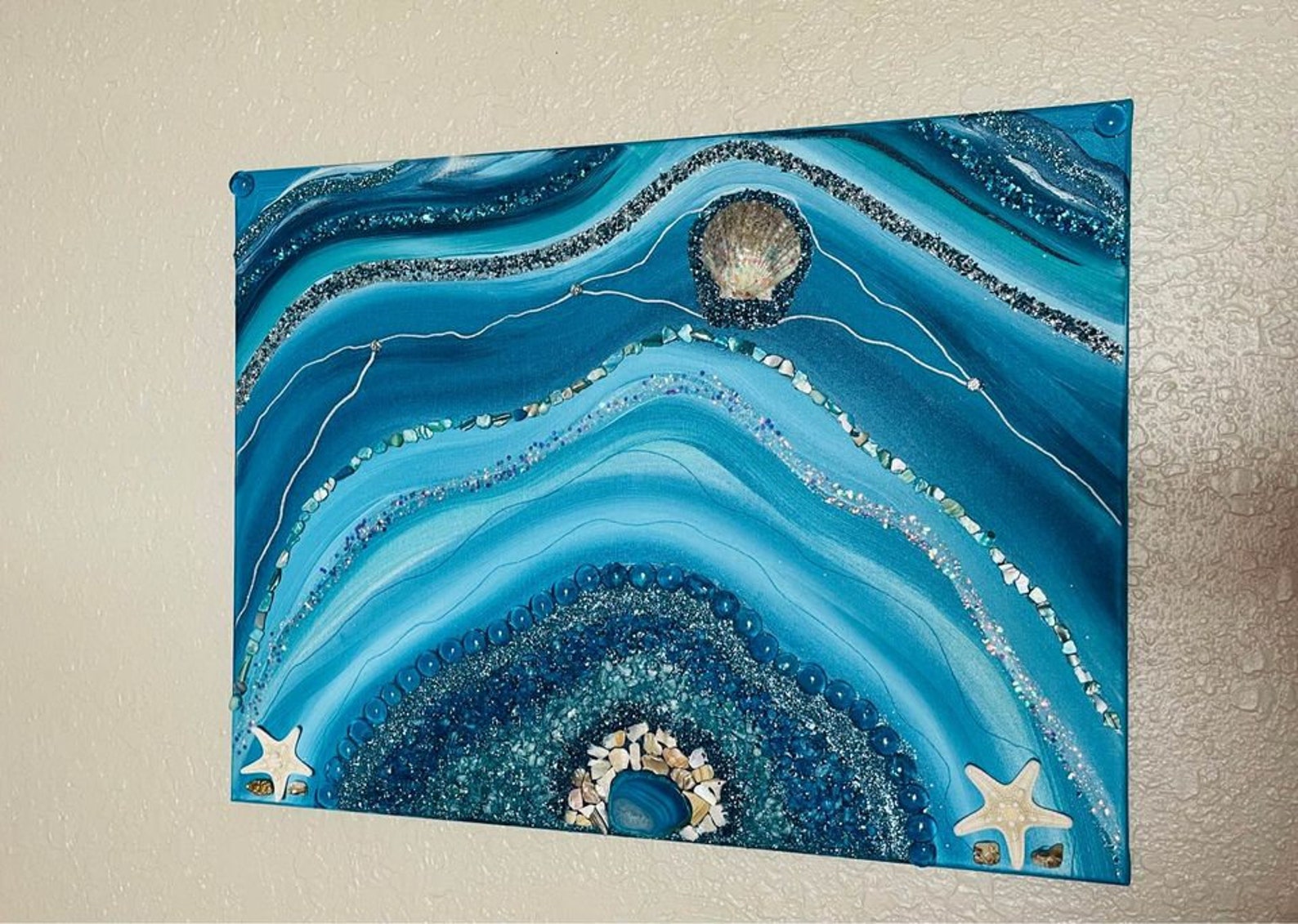 Ocean Geode Painting With Geode Slice Shells & Real Starfish - Etsy