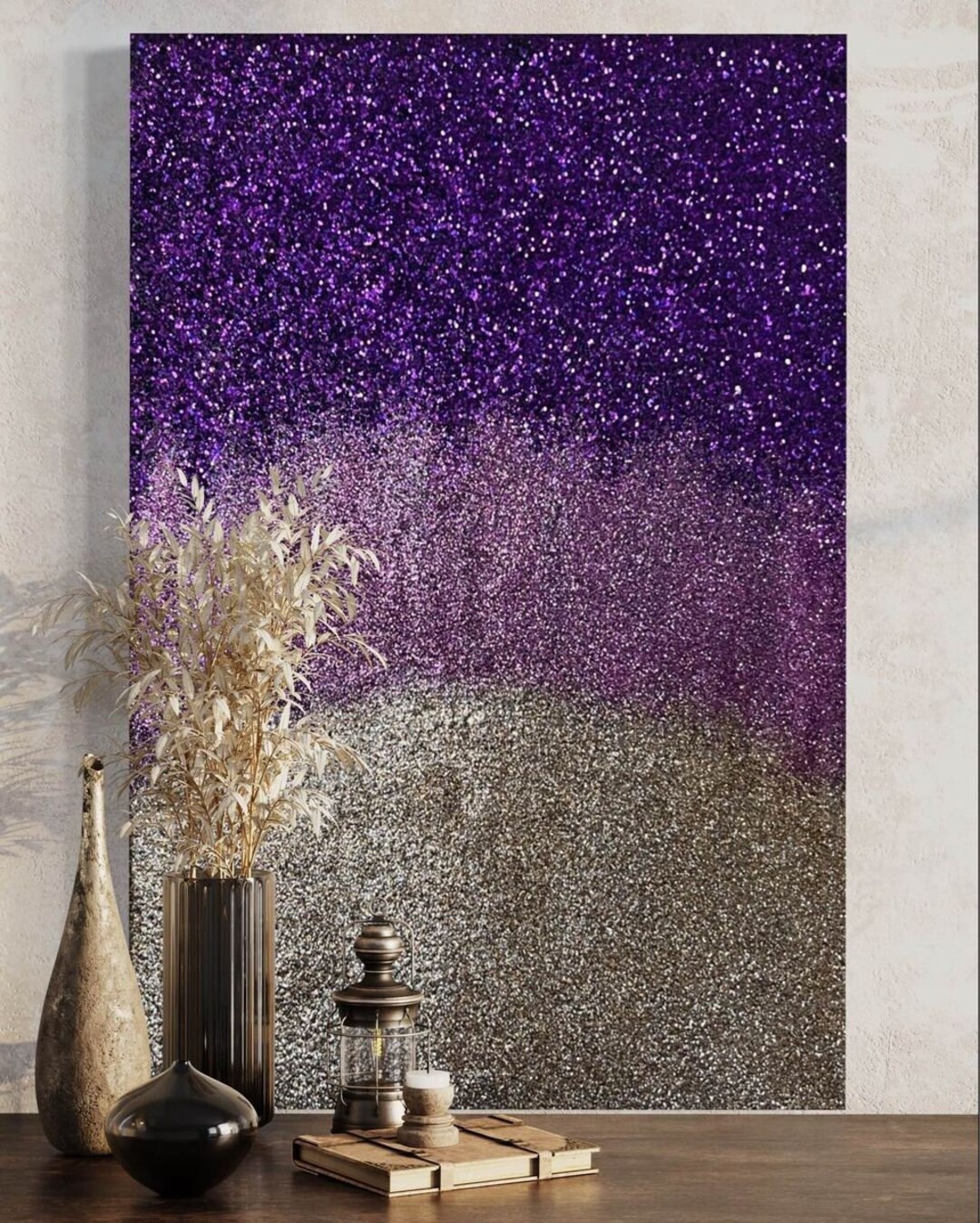 Purple Ombre Glitter Painting, Glitter Wall Art, Purple Wall Art ...