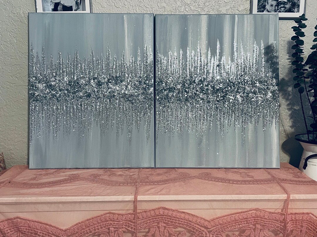 Silver Glitter Glass Glam Painting Set: Handmade Acrylic Canvas Art - Etsy
