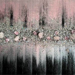 GLAMOUR Rose Quartz Aura Gem Painting, Black and Pink Glam Art, Crystal ...