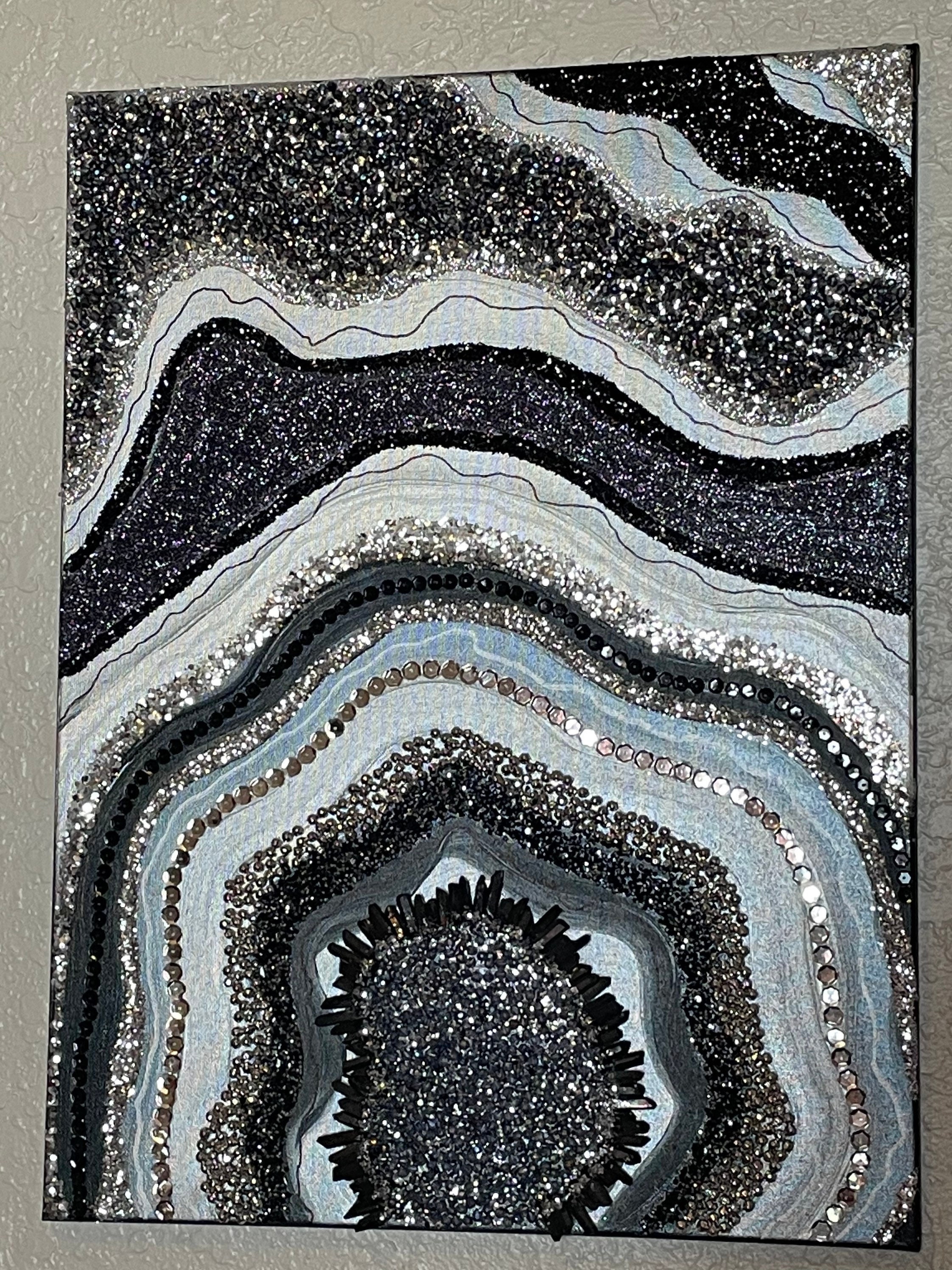 Black Obsidian Geode Painting With Real Obsidian Stones | Etsy