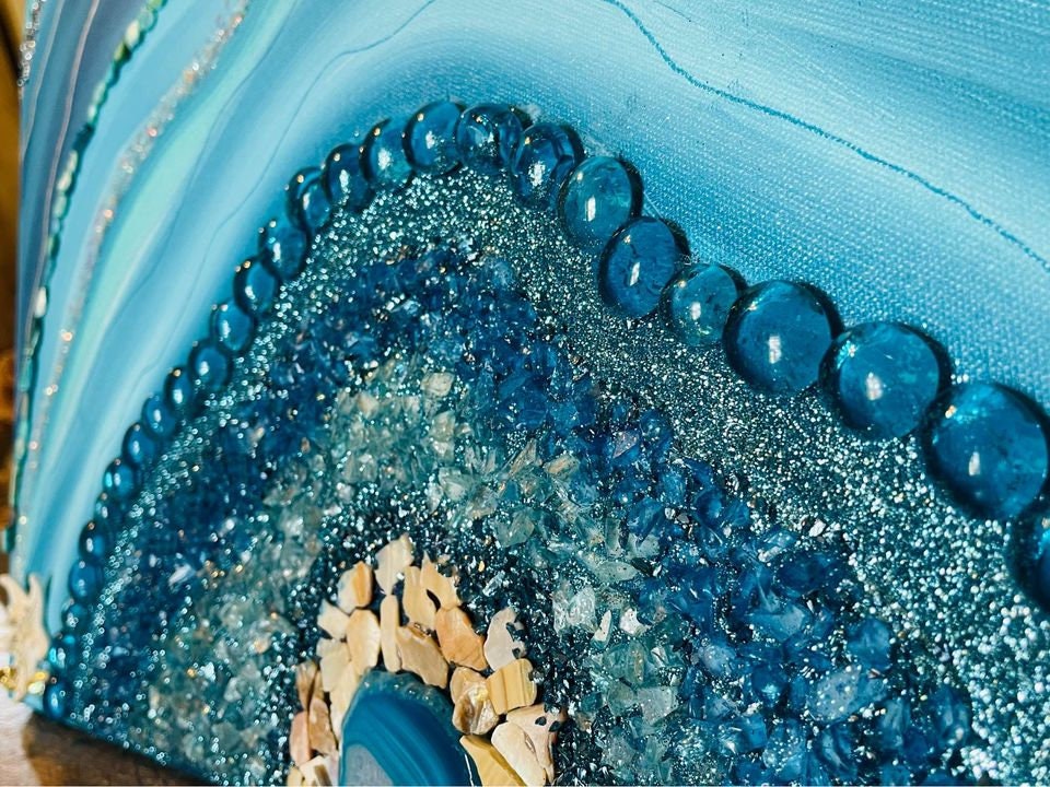 Ocean Geode Painting With Geode Slice Shells & Real Starfish - Etsy