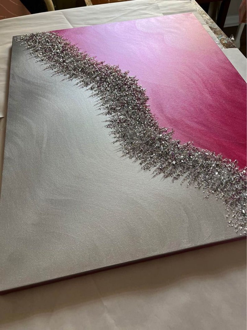Pink Tourmaline & Silver Glam Painting Glitter Painting | Etsy