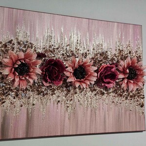 Rose Gold Sunflower Gold Glass Glam, Sunflower Glamour Painting, Boho ...