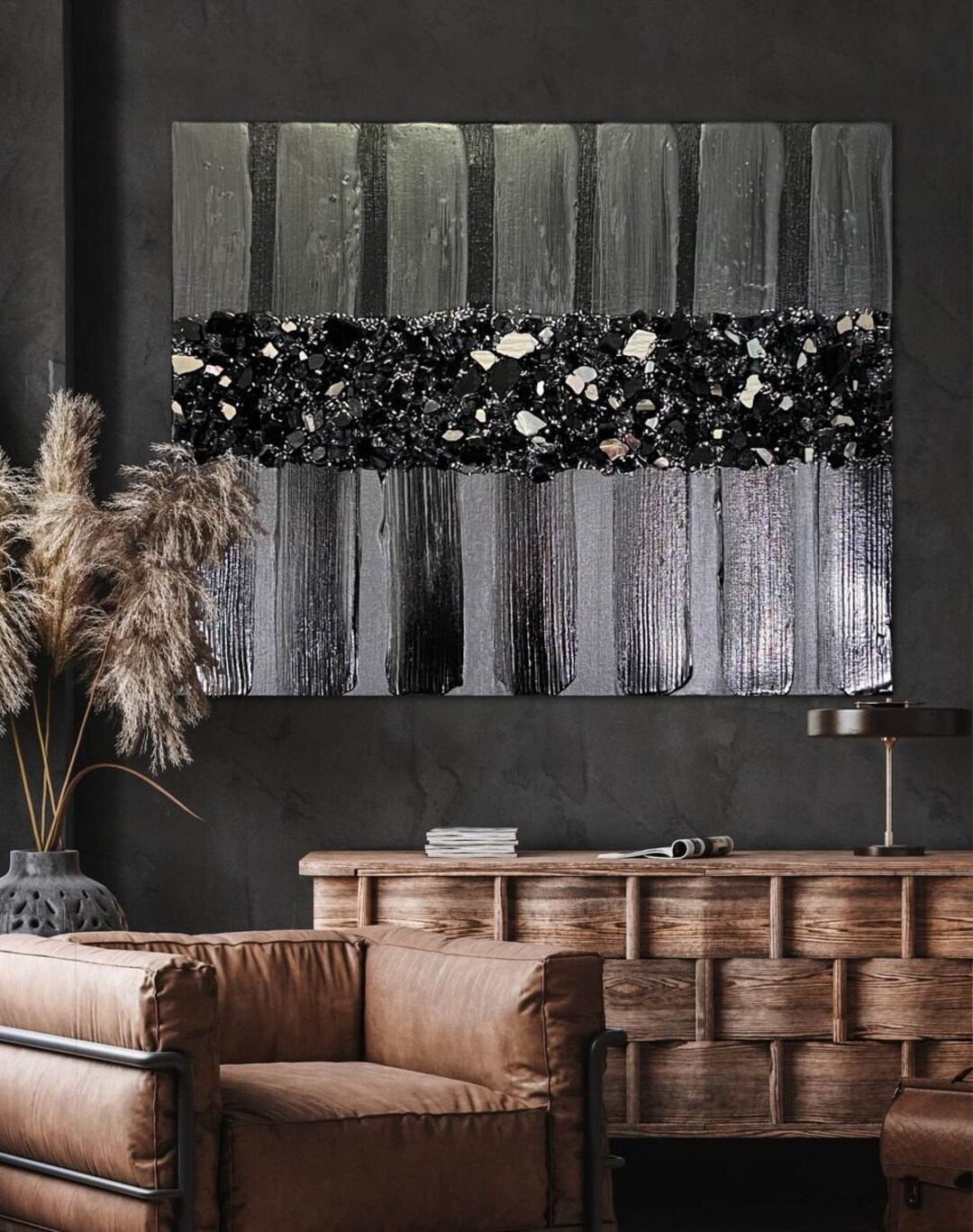 Black Obsidian Glass Painting: Glam Acrylic Texture Wall Art - Etsy