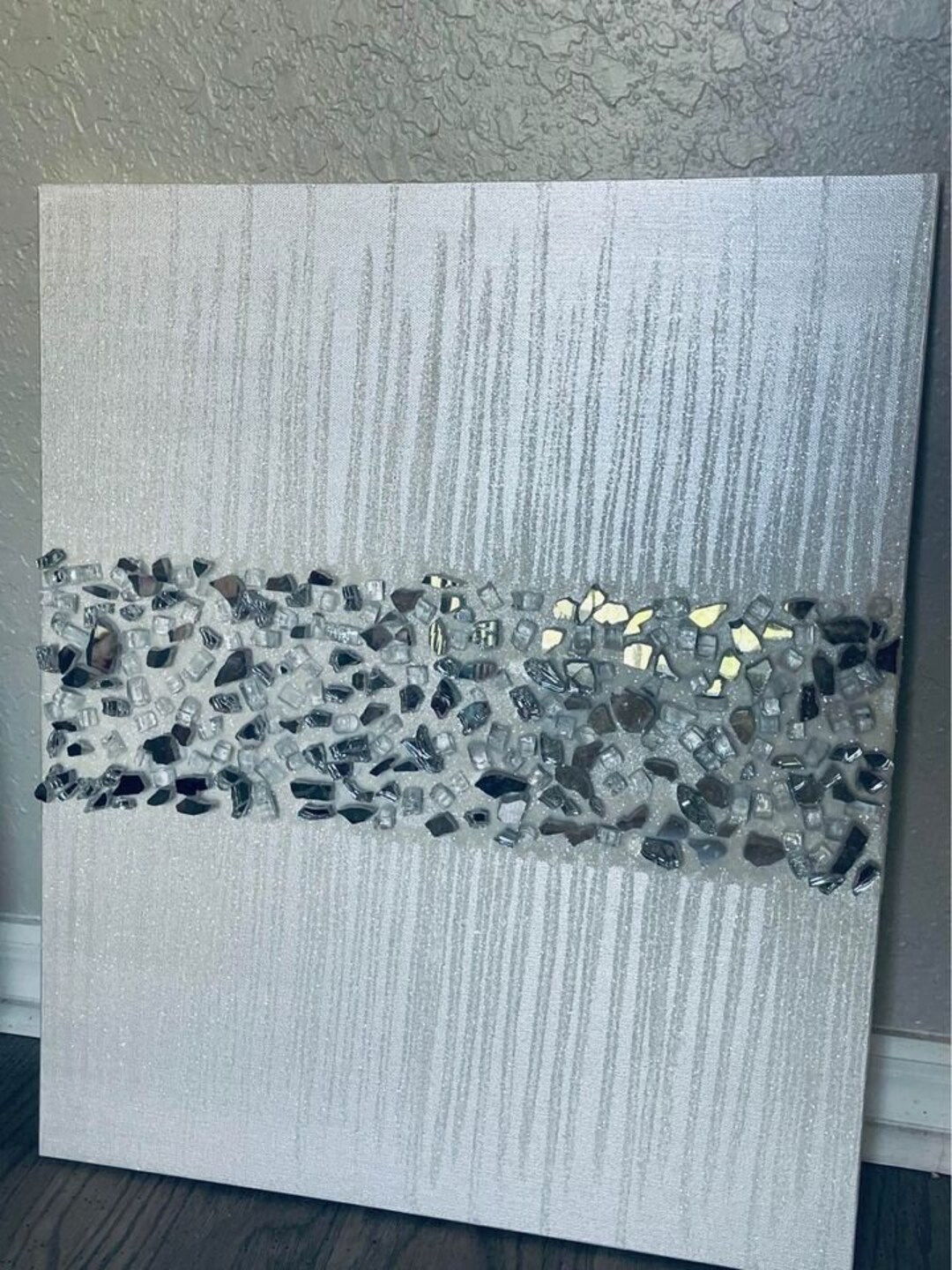 Bright Silver & White Glitter and Glass Painting, Glitter Painting ...