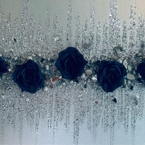 Navy Blue Rose Glass Painting: Glitter Glam Flower Wall Art - Etsy