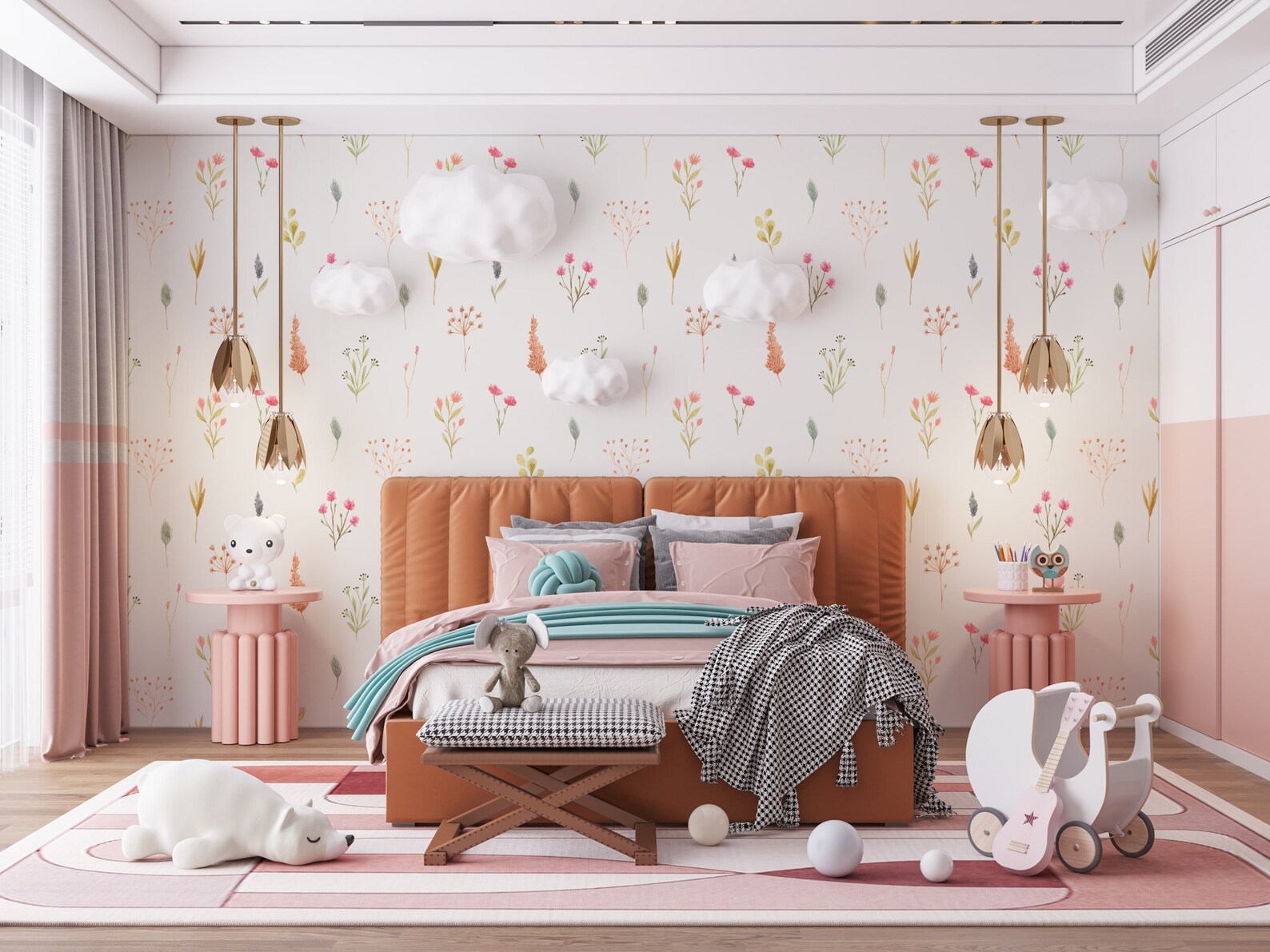 Watercolor Flowers Girl Room Wallpaper Mural Wallpaper Mural - Etsy
