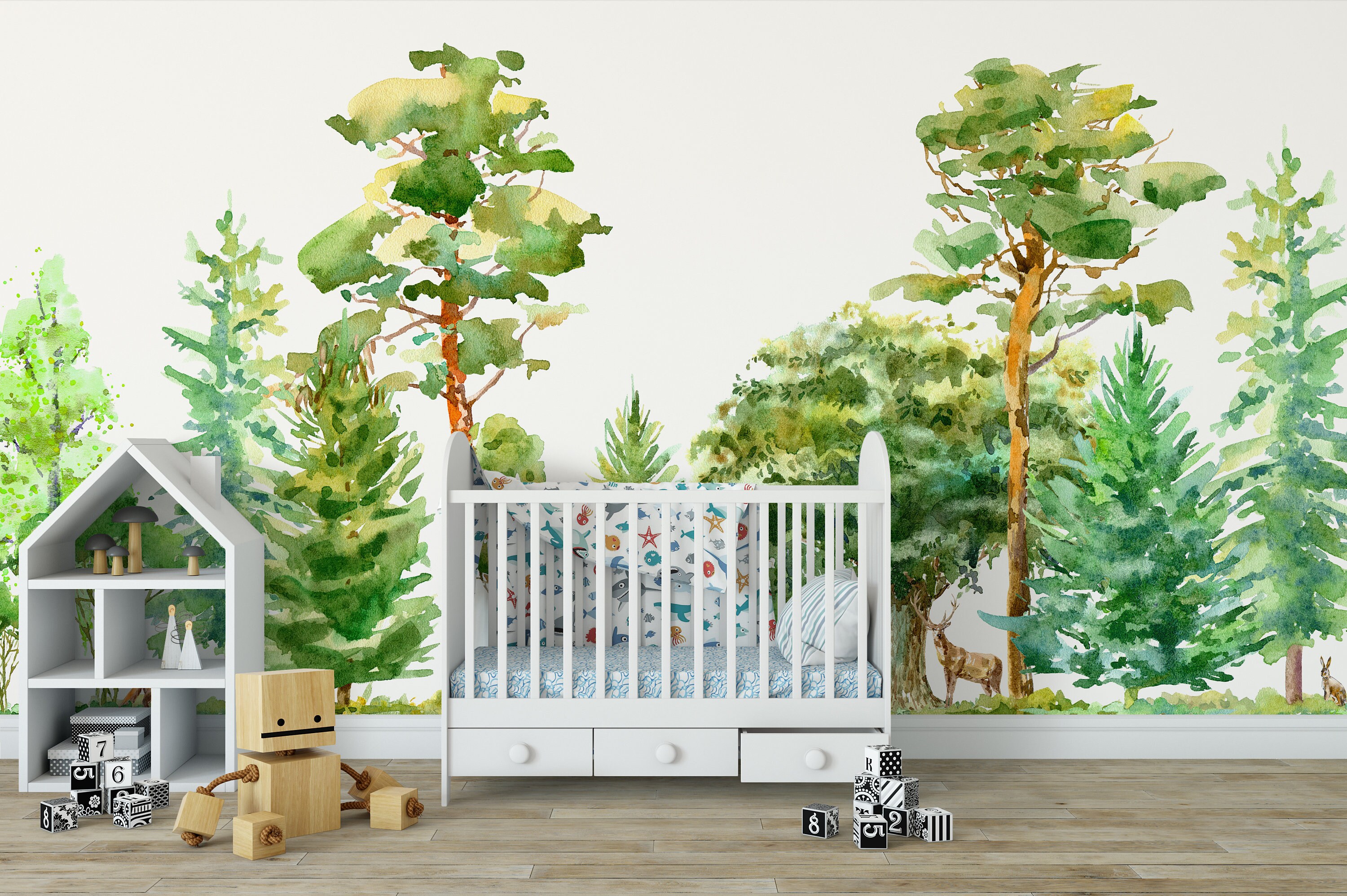 Watercolor Forest Kids Wallpaper Mural Home Decor Mural Home Wallpaper ...