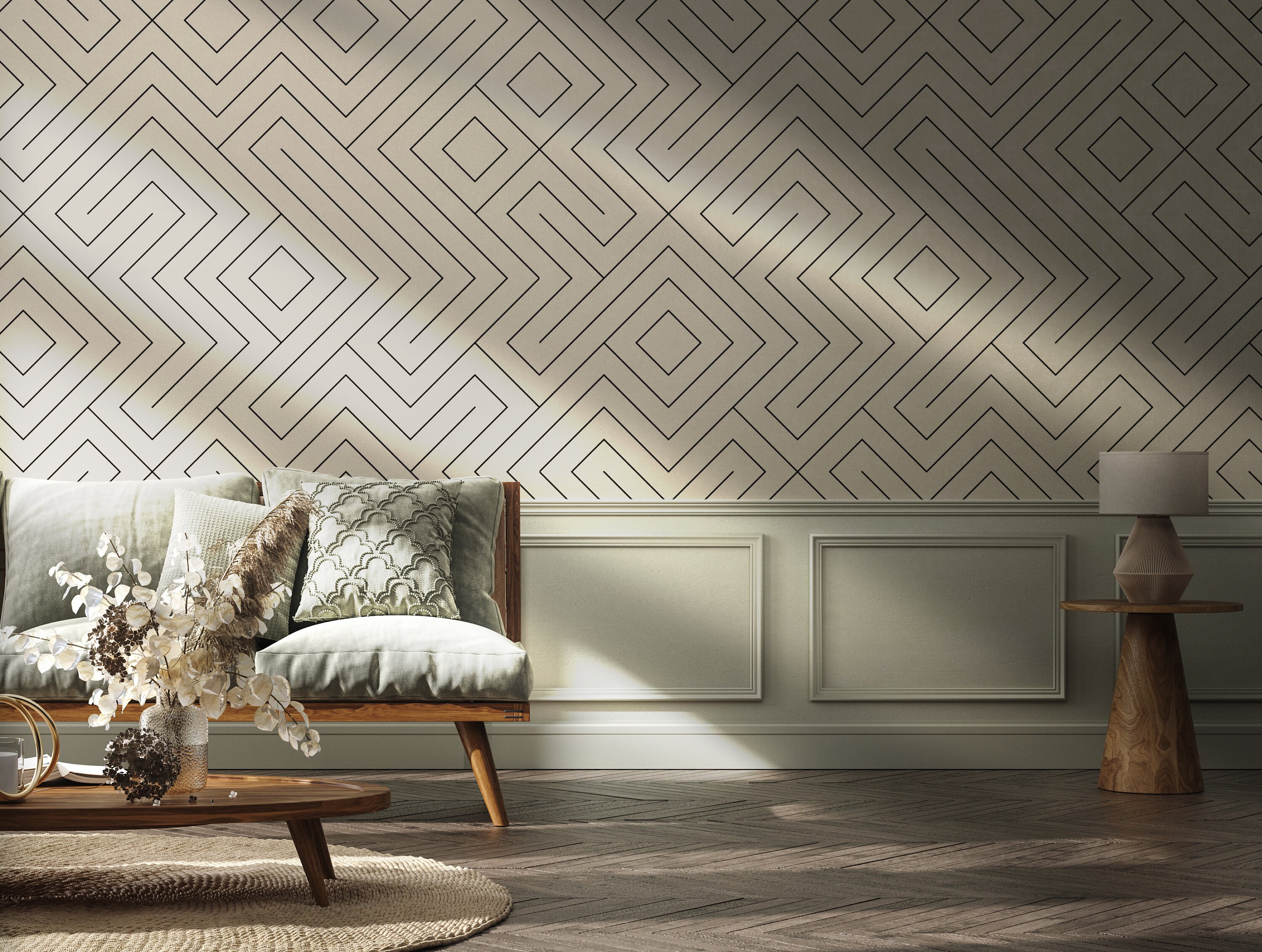 Geometric Shapes Wallpaper: Modern Art Deco Mural, Minimalist Pattern ...