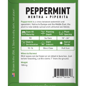 Peppermint Seeds for Planting - Heirloom, Open-pollinated, Non-gmo Herb ...