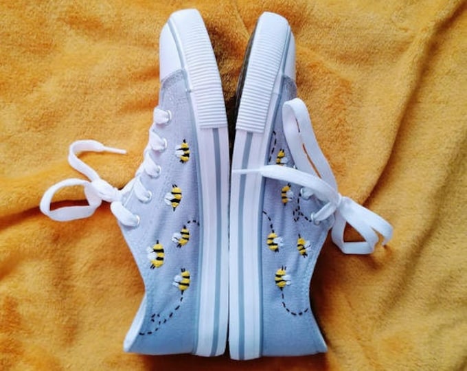 Busy Bee Shoes Embroidery on Canvas Shoes Bee Insect Natural Embroidery ...